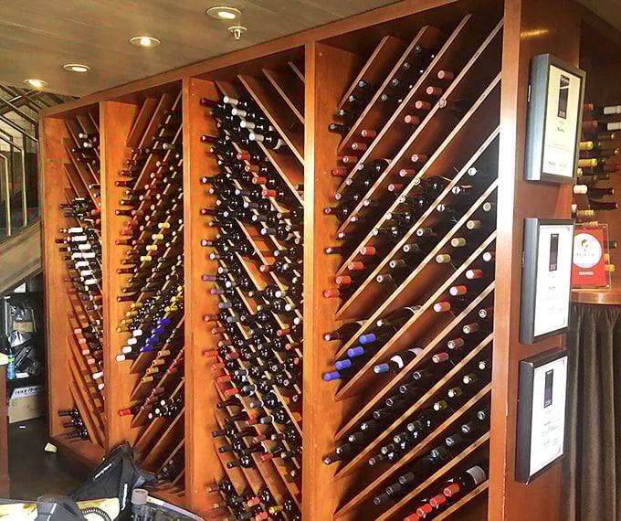 A wine collection displayed with the reverence of a library and the excitement of a treasure map – each bottle a potential adventure.