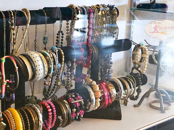 Jewelry displays that would make a magpie swoon—where costume pieces mingle with the occasional genuine article in a glittering treasure hunt.