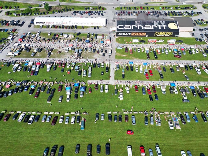Bargain city from above! This aerial view reveals the impressive scale of Leighty's—where parking spots become harder to find than good deals.
