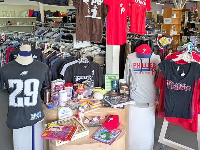 Philly sports fan paradise! Eagles and Phillies gear waiting for their next chance to witness victory or heartbreak—the true Philadelphia experience.