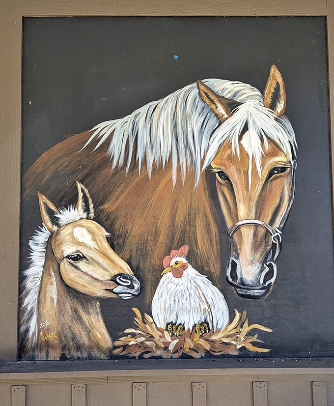 This isn't just wall art—it's a love letter to rural Florida. Horses, chickens, and the land that feeds us all, celebrated in vivid color.