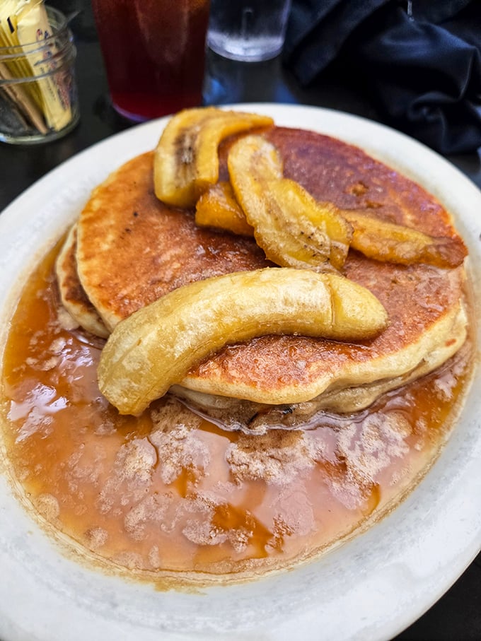 Pancakes that make you question all other pancakes you've ever eaten, with caramelized bananas that could make a fruit-hater reconsider their life choices.