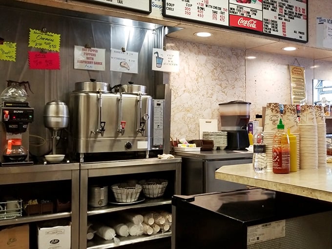 The beverage station keeps things simple – because when the food's this good, who needs fancy drinks?