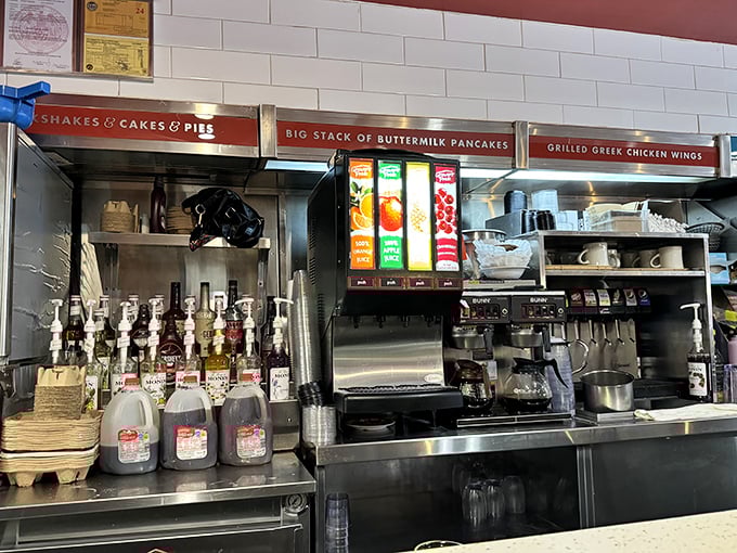 The beverage station—where milkshake dreams are born and coffee flows with the reliability of the tides—is the unsung hero of the diner ecosystem.