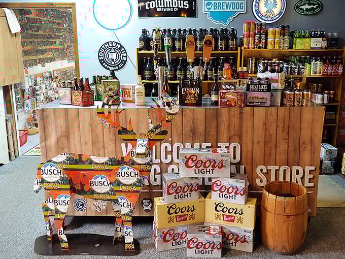 That beverage display celebrates local breweries with the kind of pride usually reserved for showing off grandchildren's accomplishments.