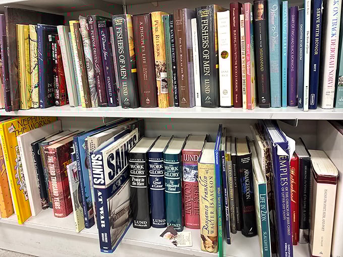 The book section: a literary time capsule where bestsellers of yesteryear mingle with cookbooks, self-help guides, and forgotten classics.