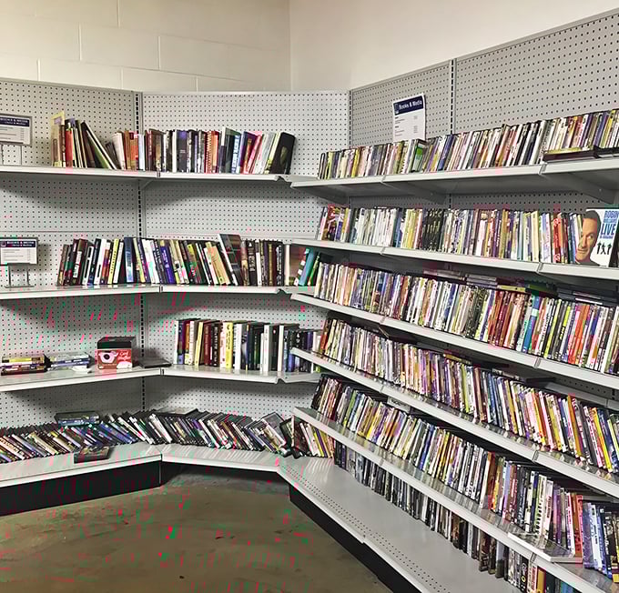 The book corner offers literary blind dates where forgotten bestsellers and obscure titles wait patiently for their next reader relationship to begin.