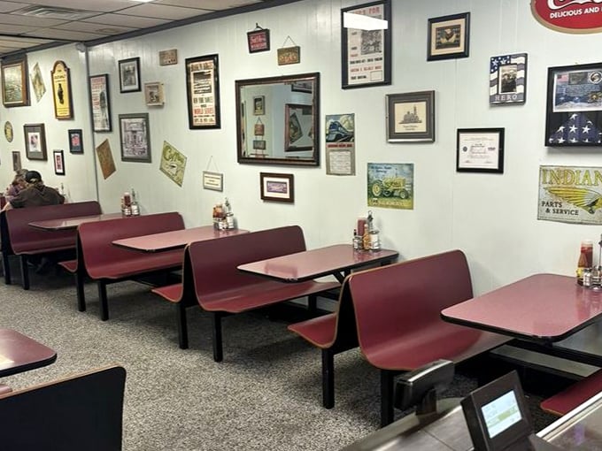 These booths have heard more Nashville stories than most bartenders—their burgundy vinyl the unofficial archive of morning conversations.