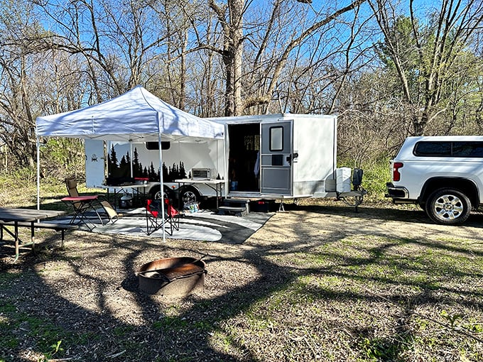 Modern camping comfort meets ancient forest wisdom – it's like glamping's more sensible cousin came to visit.