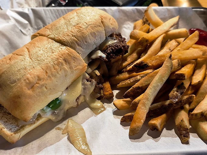 A proper cheesesteak that would make a Philadelphian nod in approval, served with fries that clearly didn't come from a freezer bag.