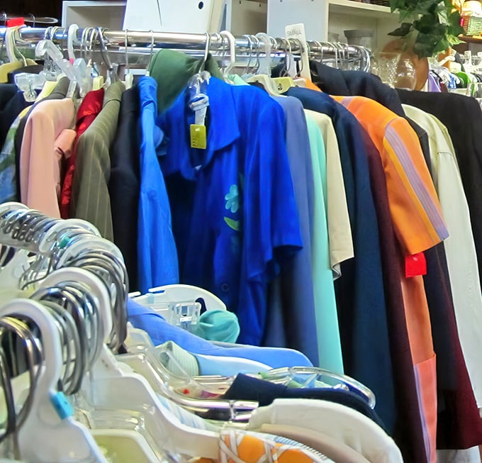 The rainbow of garments tells stories of previous lives, previous owners, previous decades—all waiting for their next chapter in your closet.