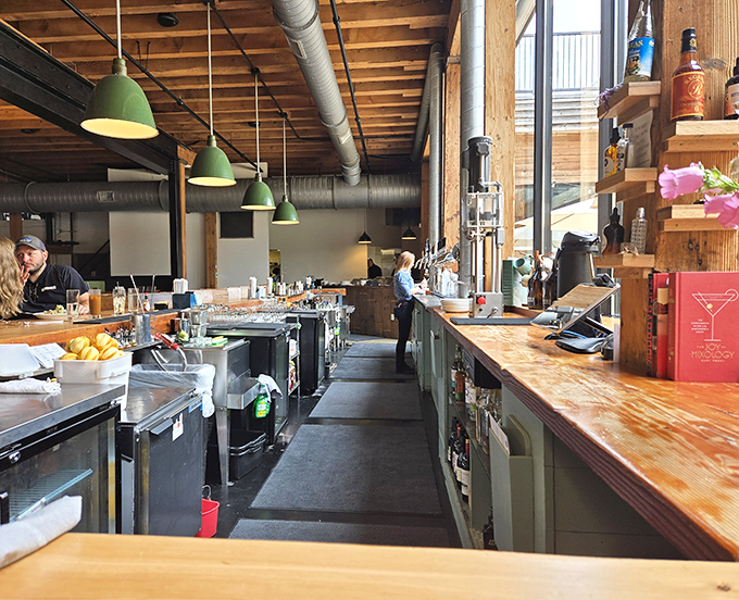 Behind the bar is where the magic happens—a glimpse into the organized chaos that delivers those perfect pints and craft cocktails.