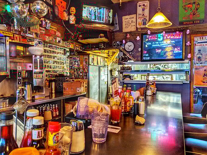 The counter view—where solo diners become temporary family and every condiment tells a story. Seattle's living room, with better food.