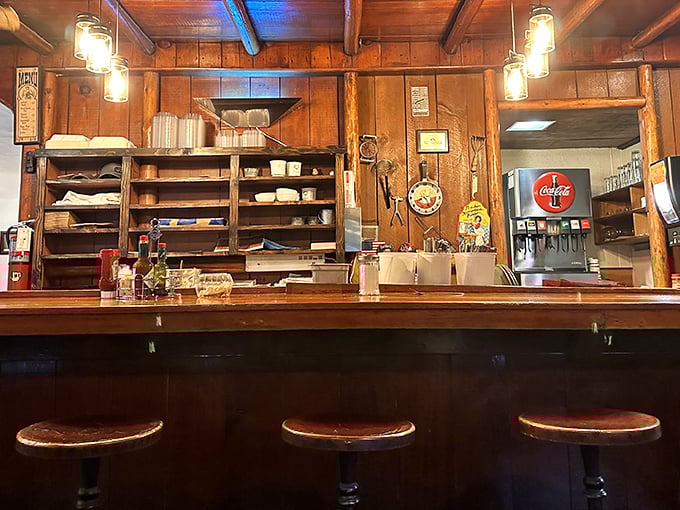 Counter seating for solo adventurers who know good pie needs no company.