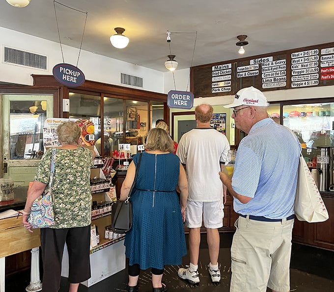 The lunch rush at Pearl's – where locals know good food is worth waiting for, and nobody minds the line.