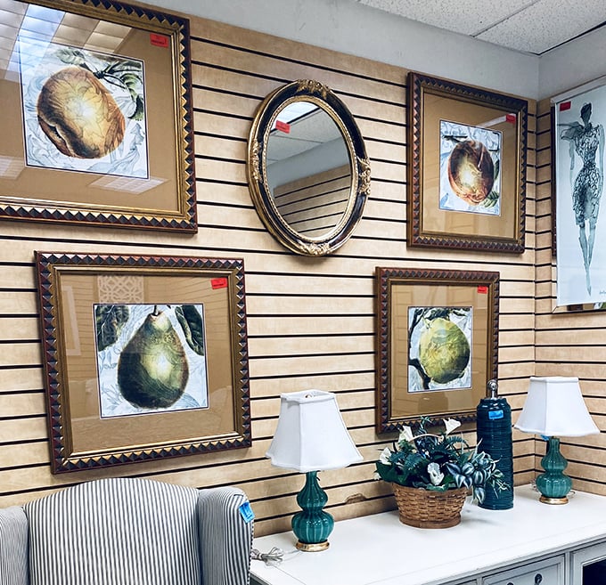 Gallery-worthy frames transform ordinary walls into curated spaces—that gold oval mirror would make any selfie look Renaissance-ready.
