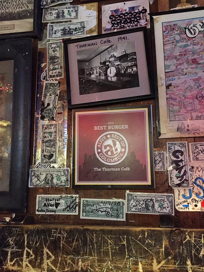 Every dollar bill and award tells a story. The "Best Burger" recognition isn't just wall decoration—it's a well-earned badge of honor.