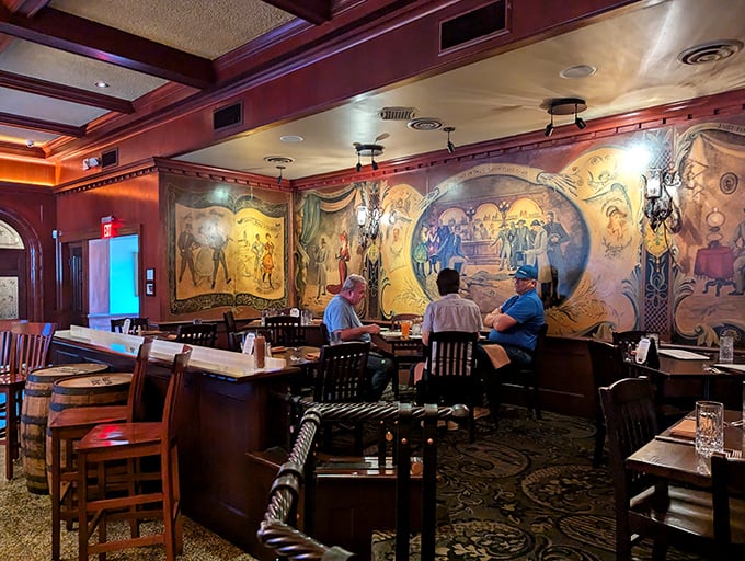 The murals tell stories of the Old West—providing dinner entertainment that doesn't require a Wi-Fi password or battery charge.