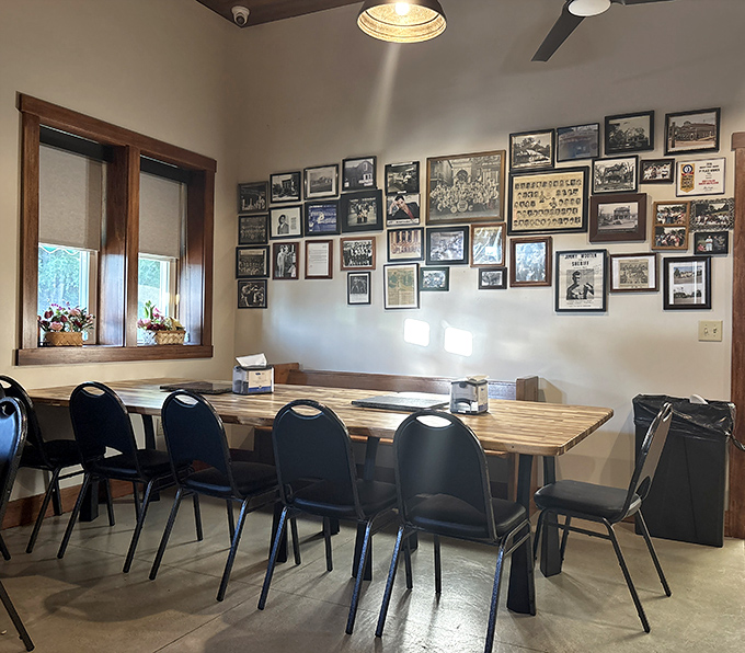 Simple tables and walls of memories where countless families have gathered to worship at the altar of excellent pizza.