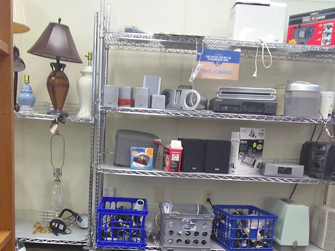 Electronics shelves offer technological time capsules alongside surprisingly current gadgets—yesterday's luxuries at today's bargain prices.