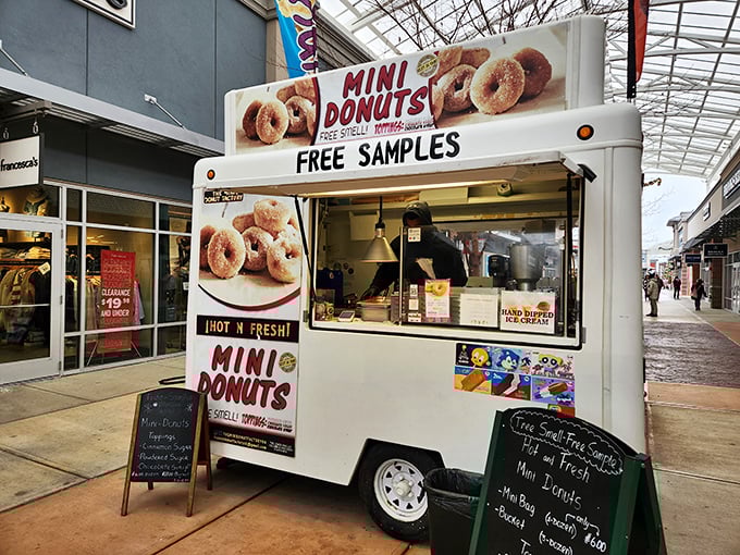 The mini donut truck – where "free samples" are the two most beautiful words in the English language. Diet resolutions come here to die happily.
