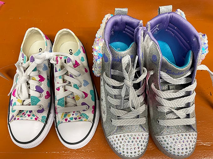 Cinderella would approve of these sparkly options. Left or right, both pairs promise adventures without the midnight deadline.