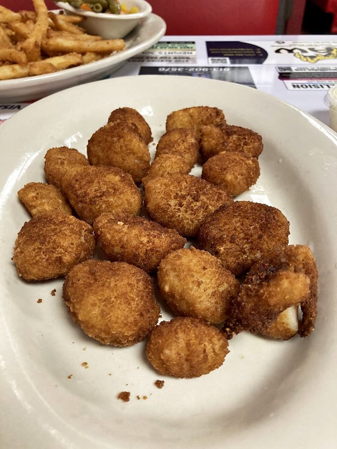 Golden-fried scallops that could convert seafood skeptics—crispy outside, tender inside, and completely worth the trip to Tampa.