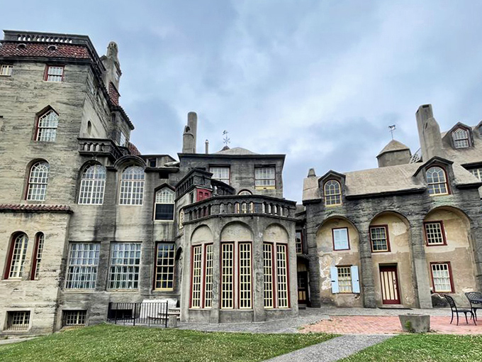 The castle's courtyard reveals how Mercer played with proportion and perspective, creating spaces that feel simultaneously intimate and grand.