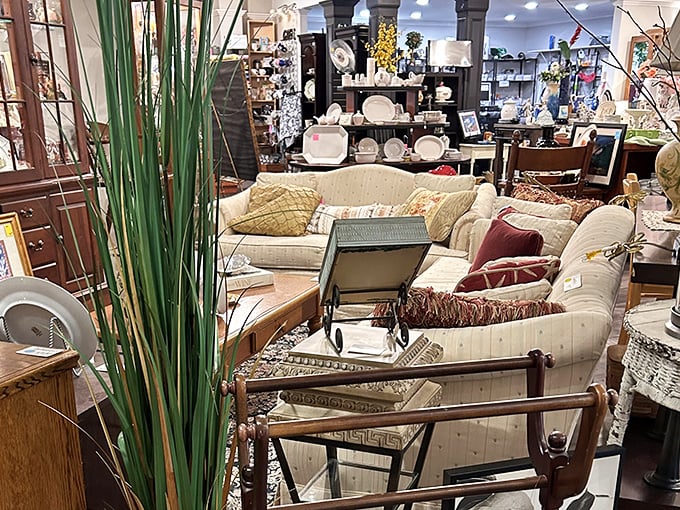 A living room display so inviting you'll want to sink into that cream sofa and declare, "This is now my reading nook—please forward my mail."