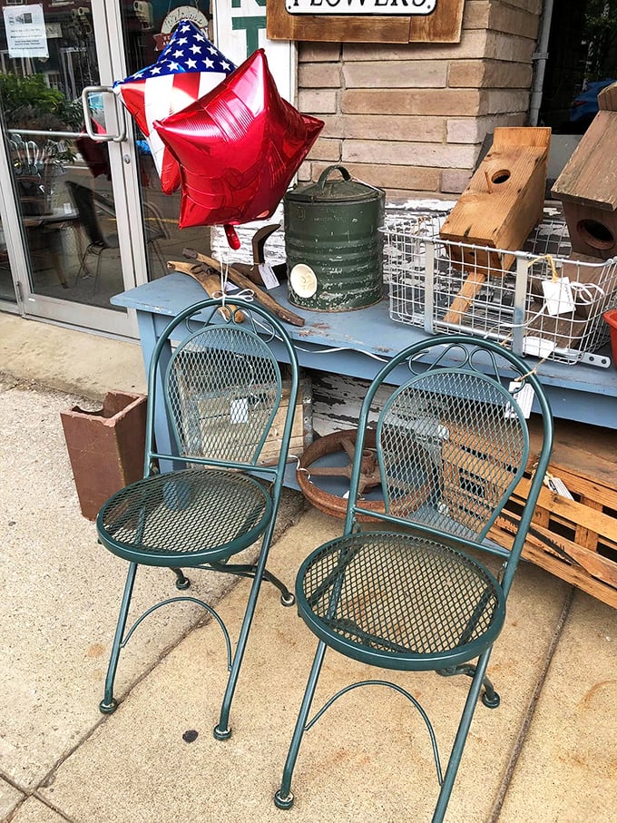These vintage teal garden chairs aren't just seating – they're time machines to afternoons spent sipping lemonade while gossiping about the neighbors.