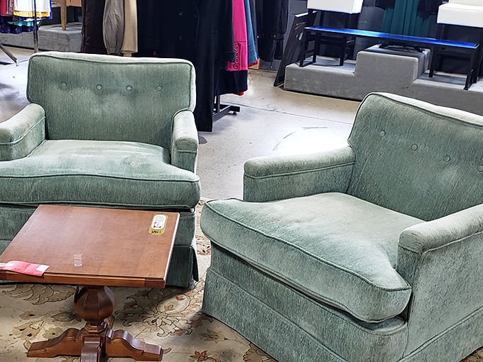 Mid-century mint club chairs that would make Don Draper nod in approval—proving comfort and style don't require monthly payments.