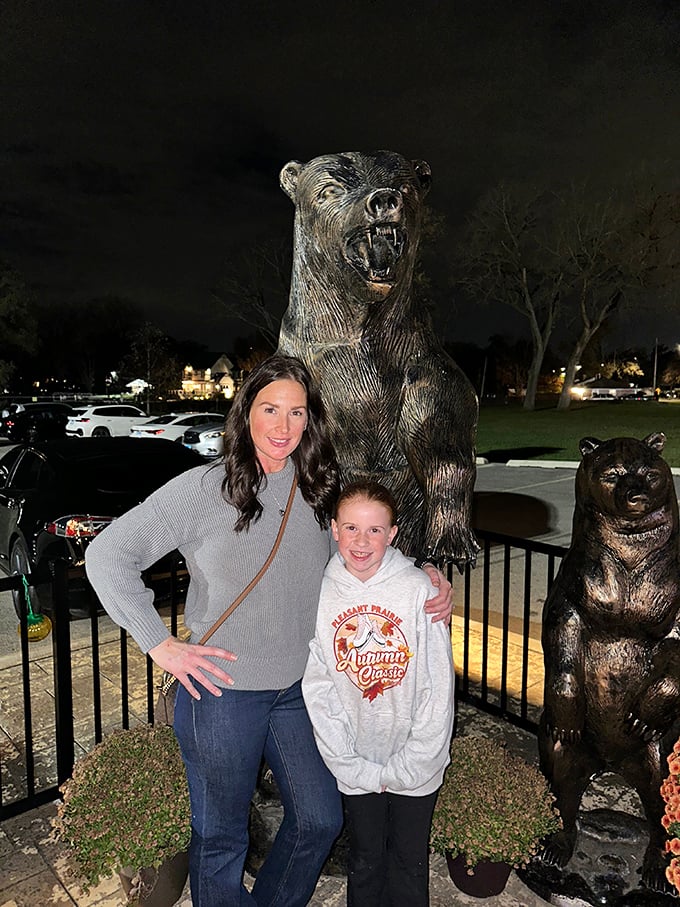 The bear statues outside have welcomed generations of pizza lovers, becoming the unofficial mascots of this Mundelein institution.