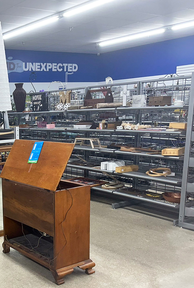 "Find the Unexpected" isn't just wall decor—it's a promise. That vintage desk might have once held someone's great American novel or tax returns.