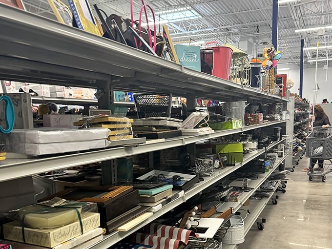 The household goods aisle—where kitchen gadgets and decorative items create a domestic archeological dig through the layers of American home trends.