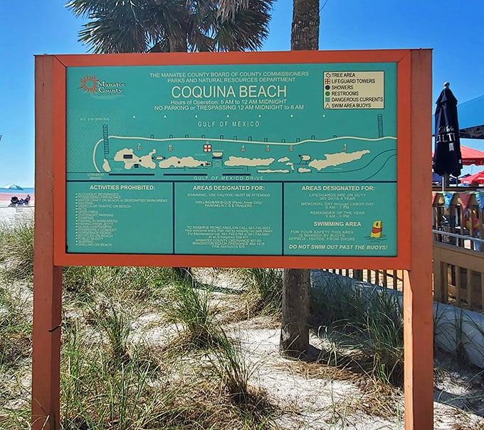 The beach equivalent of reading instructions—something we acknowledge exists but rarely consult. Those colorful maps, though, make excellent landmarks.