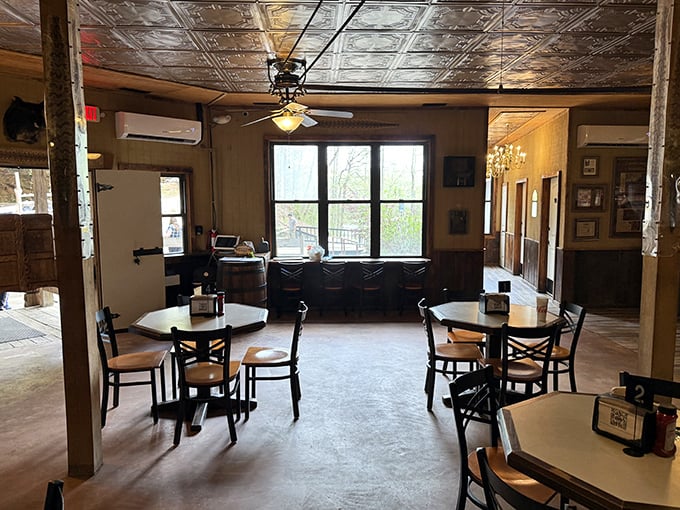 The dining room's interior manages to be both cozy and cavernous—like eating in your grandmother's kitchen if she happened to live in a really stylish cave.
