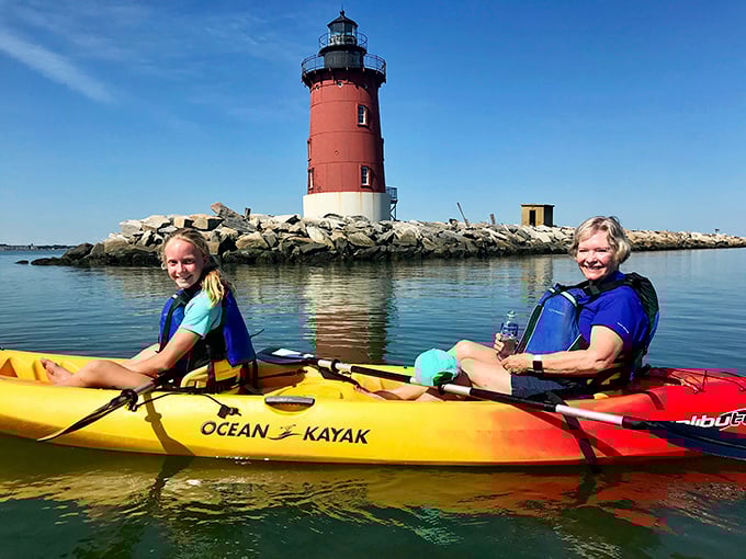 Kayaking to the lighthouse offers the kind of perspective money rarely buys—serenity, adventure, and the occasional splash of saltwater therapy.