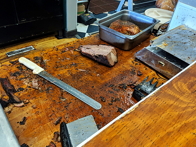 Behind the scenes on the cutting board – where brisket transforms from science project to religious experience under a skilled knife.