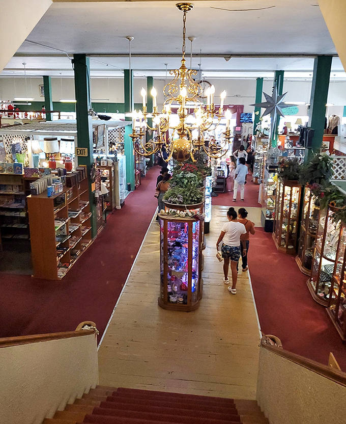 From above, the grand scale reveals itself—a cathedral of collectibles where that ornate chandelier has probably witnessed decades of "I remember these!"