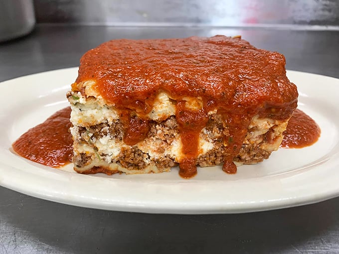 Lasagna that doesn't just sit on the plate but commands attention—layers of pasta, cheese, and sauce in perfect harmony like a delicious orchestra.