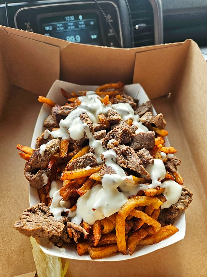 Steak, fries, and white sauce coming together like the world's most delicious rock supergroup. Eat your heart out, Cream.