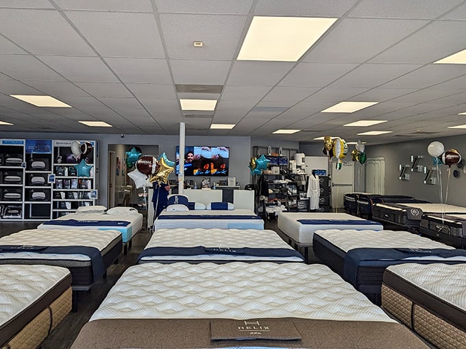 Multiple mattress displays suggest even your sleep setup deserves outlet pricing—rest easy knowing you didn't overpay for dreams.