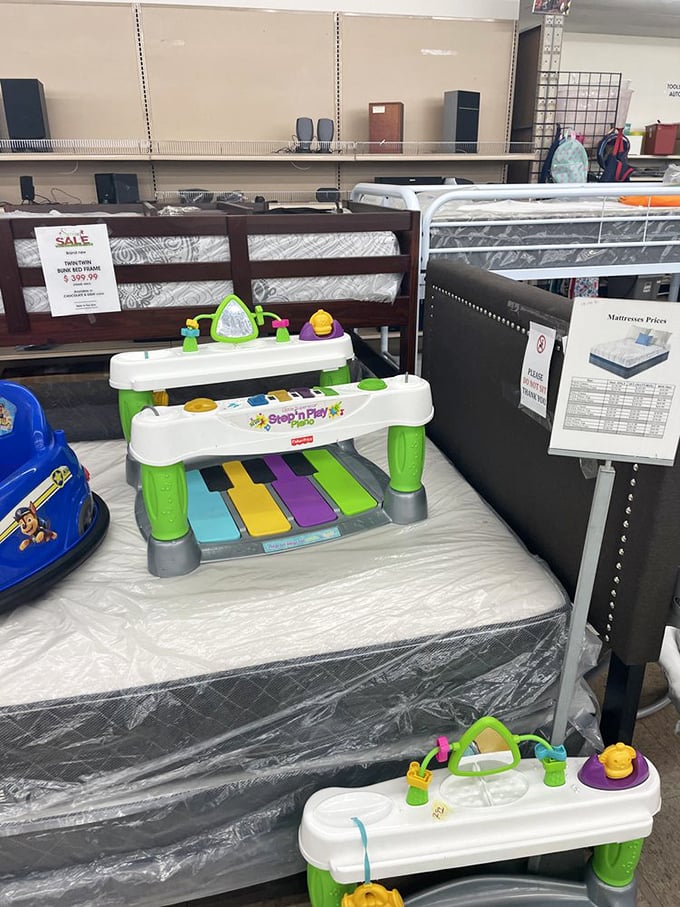 New mattresses mingle with children's toys, proving Family Thrift isn't just about secondhand – it's about smart shopping.