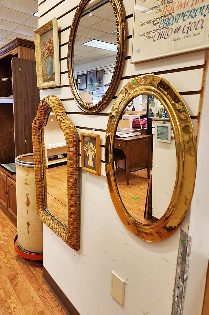 Vintage mirrors reflect possibilities rather than realities—each frame offering a different perspective on your future decor.