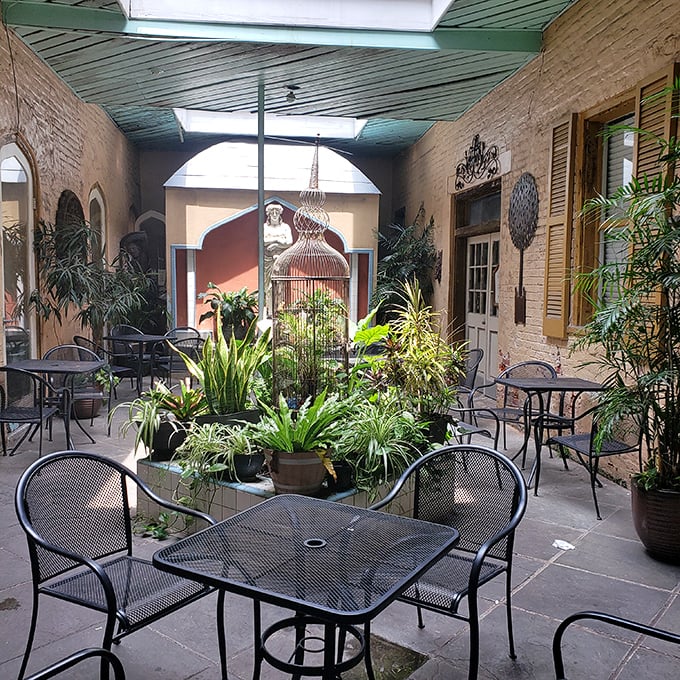 Hidden courtyards with lush plants are New Orleans' superpower – peaceful sanctuaries where pastries taste even better than they should.