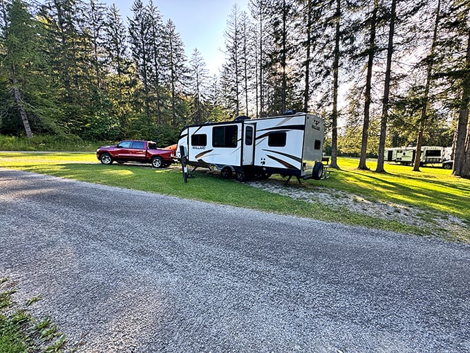RV sites with actual elbow room between neighbors mean you can pretend you're the only ones here. Almost.