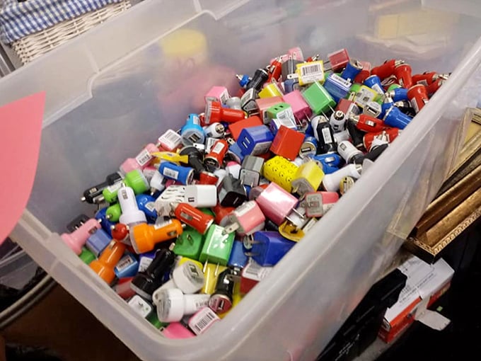 A technicolor dream of power adapters—technological archaeology at its finest. One of these little plastic lifesavers might reunite you with that forgotten electronic treasure.