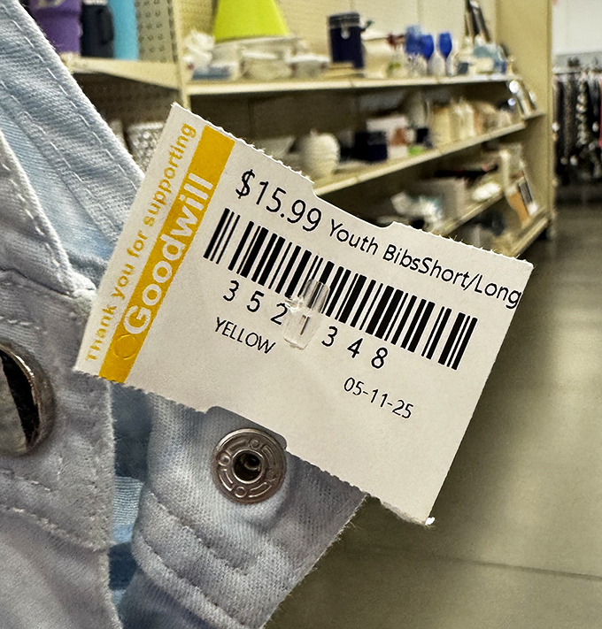 The yellow tag tells the tale—quality kids' clothes at prices that make parents do a double-take of disbelief.