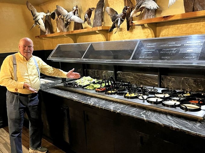A salad bar that exists mainly to make you feel better about ordering the 16-ounce ribeye.