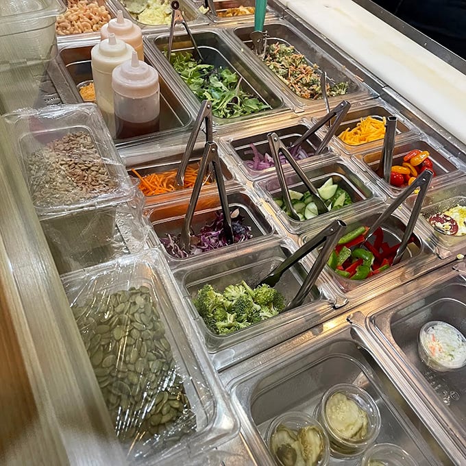 A salad bar for the barbecue joint that understands balance. Though let's be honest—those vegetables are mostly there to make you feel better about ordering more meat.
